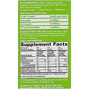 Zarbee's Children's Cough Syrup + Mucus with Dark Honey, Vitamin C, Zinc & Ivy Leaf Extract, Drug & Alcohol-Free, Cherry Flavor, 2Fl Oz