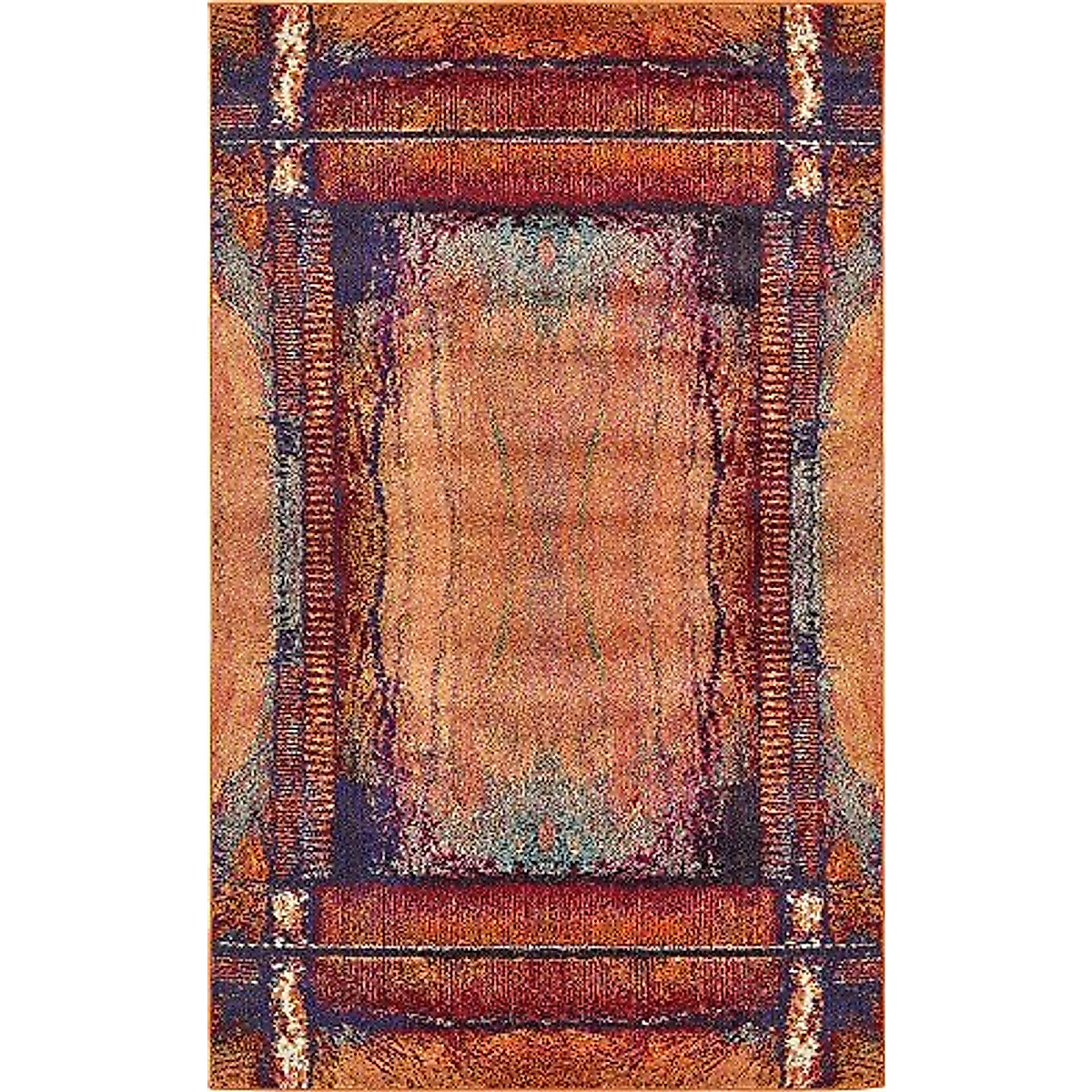 Unique Loom Estrella Collection Rustic, Distressed, Modern, Abstract Area Rug, 5 ft x 8 ft, Orange/Black