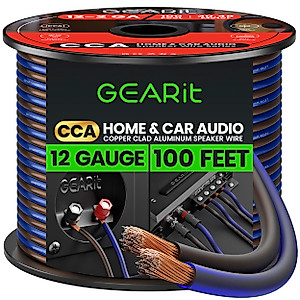 GearIT Pro Series 12 Gauge (2 x 4mm²) Speaker Wire Cable (30.4 Meters / 100 Feet/Black Blue) CCA HiFi Audio Speaker Cable Great Use for Car Audio and Home Theater Surround Sound Systems