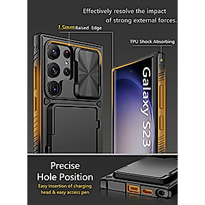Vihibii Case with Card Holder (4 Cards) & Sliding Camera Cover & Kickstand, Shockproof Rugged Hard Back & TPU Edge Wallet Case for Samsung Galaxy S23 Ultra 5G 6.8" 2023 , Black