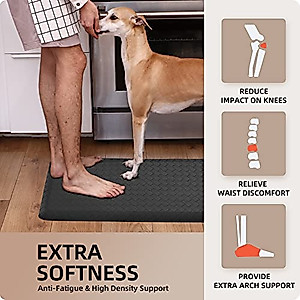 KOKHUB Kitchen Mat,1/2 Inch Thick Cushioned Anti Fatigue Waterproof Kitchen Rug, Comfort Standing Desk Mat, Kitchen Floor Mat Non-Skid & Washable for Home, Office, Sink,17.3"x28"- Black