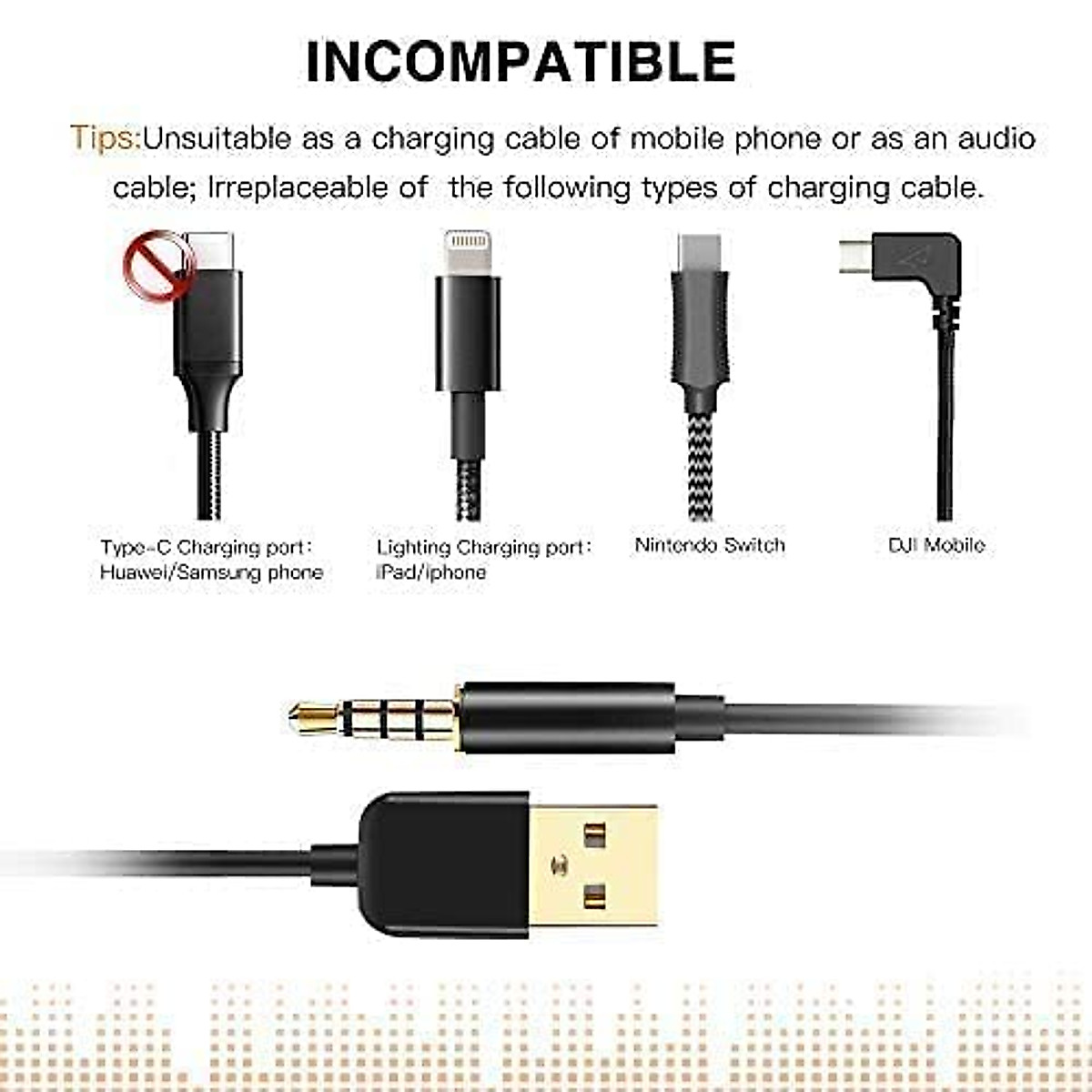 AGPTEK 3.5mm Jack Charge Cable, Male to USB 2.0 Data Sync & Charger Cable for MP3 / MP4 Players, Recorders, and Other Portable Devices, Gold-Plated, 0.8m / 2.6 feet, Black