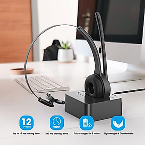 Bluetooth Headset with Microphone, Noise Canceling Wireless On Ear Headphones, Bluetooth Headphones with Mic Charging Base, Phone Headset Mute Button for Laptop, Skype, Call Centers, Office, Trucker