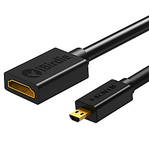 iBirdie Micro HDMI to HDMI Female Cable 0.5 Feet - High Speed 18Gbps Support 4K60 HDR ARC Compatible with GoPro Hero 7 6 5 4, Raspberry Pi 4