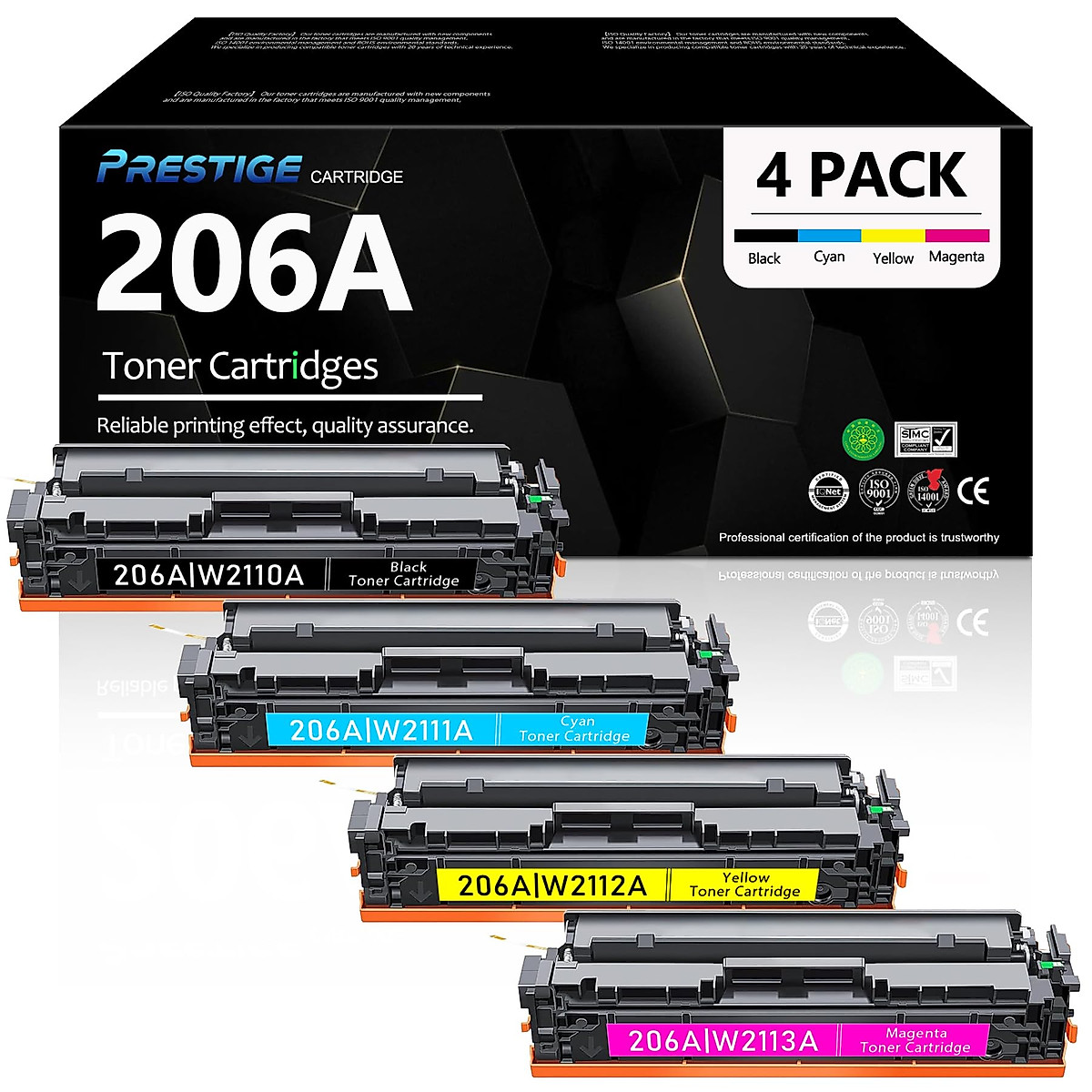 206A Toner Cartridges 4 Pack (with chip) : Replacement for HP 206A Toner Cartridges Set , Compatible with HP Color LaserJet Pro MFP M255, M282, M283 Series Printer Toner Cartridge (High-Yield, HP206A)