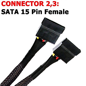 TeamProfitcom 4 Pin Male IDE Molex to Dual 15 Pin Female SATA Power Splitter Converter Adapter Cable Hard Drive HDD SSD Extension Cable Sleeved Braided 8 Inches (2 Pack)