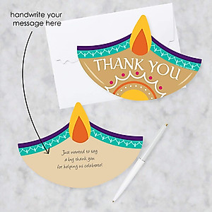 Big Dot of Happiness Happy Diwali - Shaped Thank You Cards - Festival of Lights Party Thank You Note Cards with Envelopes - Set of 12
