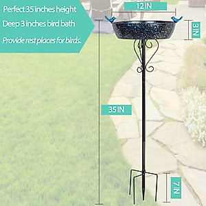 VEWOSTAR Outdoor Garden Bird Bath, Metal Birdbath with Stable Stakes Bird Feeders for Outdoor Yard Lawn Patio (3" Deep*35" Height)