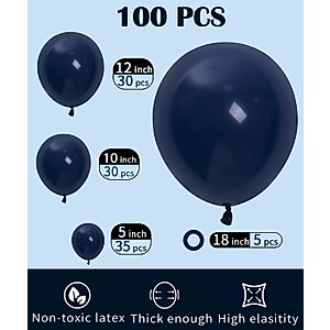 Styirl Navy Blue Balloons Garland Kit - 100 pcs 5/10/12/18 inch Party Latex Ballons As Birthday Balloons/Graduation Balloons/Gender Reveal Balloons for Birthday/Baby Shower/Wedding/Party decorations