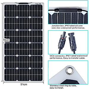 CAJUCA 300W Flexible Solar Panel Mono Module Kit 40A Solar Controller Battery Power Charging, for Boat, Car, Caravan