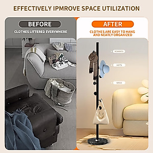 LOZABEE Modern Metal Coat Rack Stand with Natural Marble Base, Heavy Duty Coat Rack Freestanding with 8 Hooks, BlackStanding Coat Racks Hall Tree Stand for Bag, Jacket, Entryway Office