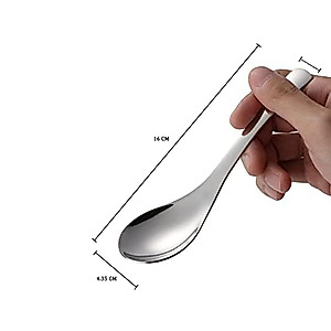 Soup Spoons Stainless Steel Asian Soup Spoon Set of 6 Heavy-Weight Round Table Spoons Mirror Polished Silver Ramen Spoons