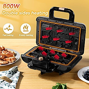 Mini Waffle Maker with Removable Plates, Cars and Trucks Shape Waffle Maker with Non-Stick Waffle Iron Family Breakfast Maker Unique Easter Gifts for Kids