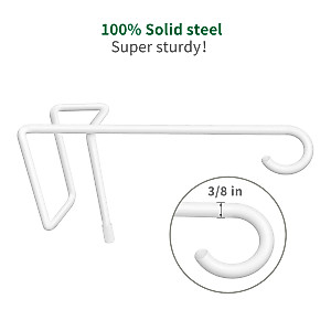 JOYSEUS 2 Pack Vinyl Fence Hooks, 5 x 10 Inches Durable White Powder Coated Steel Fence Hanger for Light, Hanging Plants, Bird feeders, Lights, Pool Equipment…