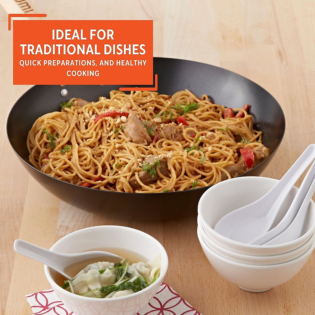 IMUSA USA IMU-52005 Nonstick Wok with Wood Handle 11-Inch