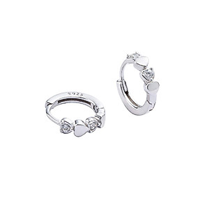 Double Love Heart Cubic Zirconia Sleeper Small Hoop Earrings for Women Teen Girls Cartilage Tiny Cute CZ Huggie Hoops Hypoallergenic for Sensitive Ear
