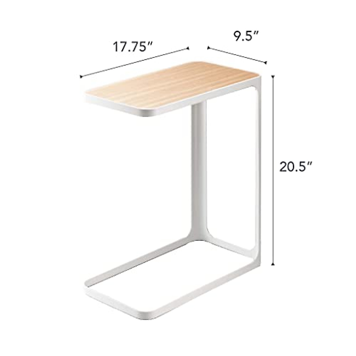 Yamazaki Home Small Metal and Wood Bedside Compact Side Table for Modern Living Room - Narrow C Shaped Slim End Table Steel One Size White