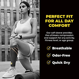 Calf Compression Sleeves for Men & Women - Leg Sleeve and Shin Splints Support - Ideal for Leg Cramp Relief, Varicose Veins, Running - 20-30mmHg Copper Infused Nylon by CopperJoint - Large