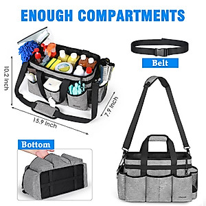 Large Wearable Cleaning Caddy Bag, Cleaning Caddy Supplies Organizer with Handles for Cleaners & Housekeeper, Under Sink & Car Cleaning Tool Organizers Bag with Adjustable Shoulder Strap&Waist Belt