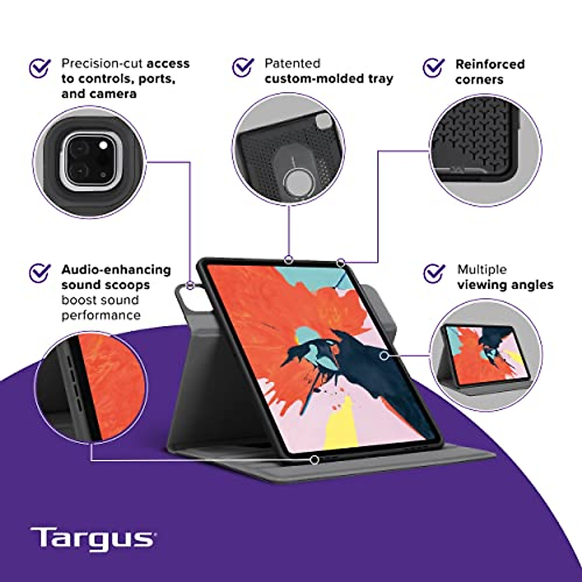 Targus VersaVu iPad Pro 12.9" Case for 6th Gen|5th Gen|4th Gen|3rd Gen iPad Pro (2022|2021|2020|2018) Premium iPad Pro Case with 360° Rotation, iPad Pro Case, Black iPad 12.9 Pro Case (THZ775GL)
