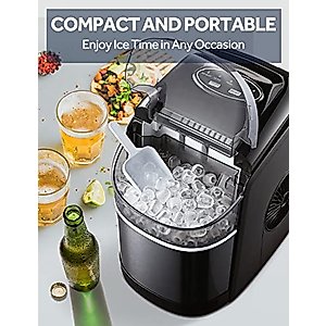 Ice Maker Countertop Machine with Self-Cleaning Function，26LBS in 24 Hours, 9 Bullet Cubes Ready in 6 Mins, Compact Ice Cube Maker with Ice Scoop & Basket for Home Kitchen Office Bar (Black)
