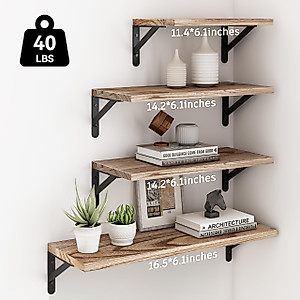 YGEOMER Floating Shelves, Rustic Wood Shelves, 4 Sets of Wall Mounted Shelf for Bathroom Decor, Bedroom, Living Room and Plants (Carbonized Black)