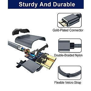 AkoaDa 3.3ft USB Micro B Cable 3.0, External Hard Drive Cord USB A to Micro B Cord Nylon Braided Cord for Samsung S5/Note 3, Camera, Toshiba, Seagate Hard Drive, WD Hard Drive(Grey)