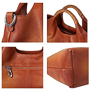 Iswee Genuine Leather Satchel Purse for Women Purses and Handbags Shoulder Bag Designer Top Handle Tote Bag (Sorrel)
