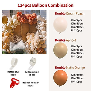 Rubfac 134pcs Boho Balloon Garland Arch Kit Double-Stuffed Matte Orange Cream Peach Apricot Balloons for Wedding Birthday Baby Shower Party Decor