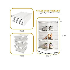 ZHAIXIAONIAN Foldable Shoe Rack Large Shoe Organizer for Closet 6 Tier Collapsible Shoe Storage Organizer Sneaker Containers Bins Holder Solid Clear Plastic Stackable Shoe Boxes, Fit US Size 13