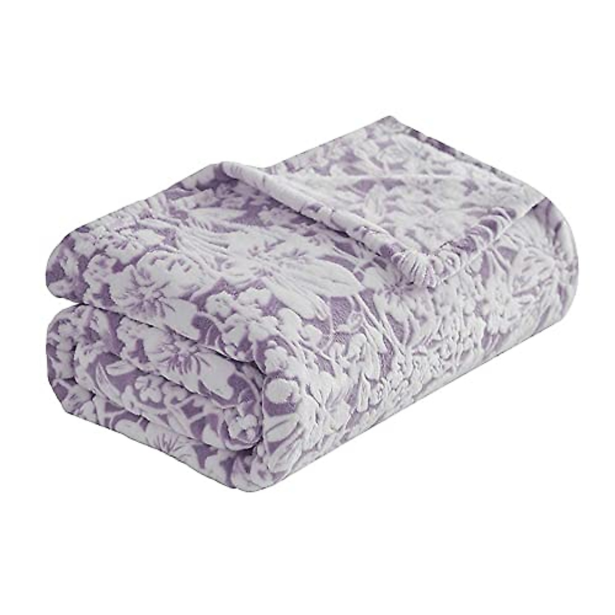 FY FIBER HOUSE Flannel Fleece Throw Blanket Super Soft Lightweight Microfiber with Flower Print for Couch, 50"X60", Lavender