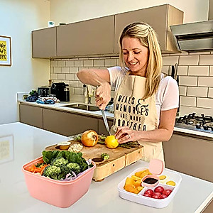 Ylebs 2 Pack Bento Box Adult Lunch Box,52-oz Salad Bowls,3 Compartment Tray with Salad Dressings Container,Used to Meal Pre-prepare Food Fruit Snack,Leak Proof (Pink)