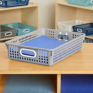 Really Good Stuff 12PK Plastic Desktop Paper Storage Basket for Classroom or Home–14”x10” Plastic Mesh Basket-Secure Papers Crease-Free–Pebble