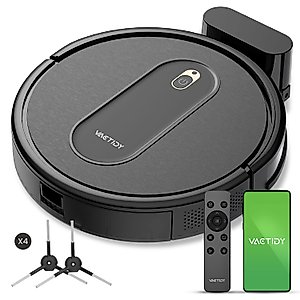 Vactidy Robot Vacuum with 2000Pa Suction Power, 2.4GHz WiFi/App/Alexa/Siri Control, Self-Charging Robotic Vacuum Cleaner for Low Carpet, Pet Hair, Hard Floors