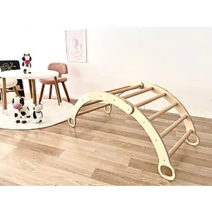 My Photostation.com Montessori 2 Pieces Set Arch and Pillow-Wooden Climbing Arch Cushion Pikler Triangle Set Kids Climbing Arch Rocker Pillow Climber Toddler Rocker Kid Toy Wooden Waldorf Pickler