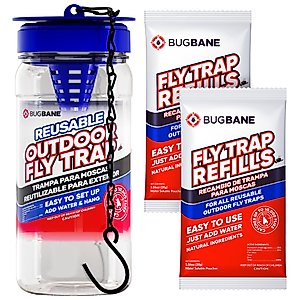 Reusable Fly Traps Outdoor Fly Traps with 2 Natural Fly Magnet Bait Refills. Flies Trap Outdoor Reusable Fly Trap Jar Fly Trap Fly Catchers Outdoor Fly Bait Fly Bags Flytraps Stable Fly Trap Bait