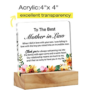 Mother in Law Gift Mother of the Groom Gifts, Mother in Law I Feel So Lucky to Have You Desk Decor Acrylic Desk Plaque Sign With Wood Stand Home Desk Sign Keepsake Present