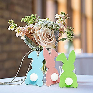 R HORSE 3Pcs Easter Wooden Rabbit Shaped Tiered Tray Decoration Blue Pink Green Easter Rustic Farmhouse Decor Rabbit Shaped Sign Shelf Easter Stand Display Photo Prop