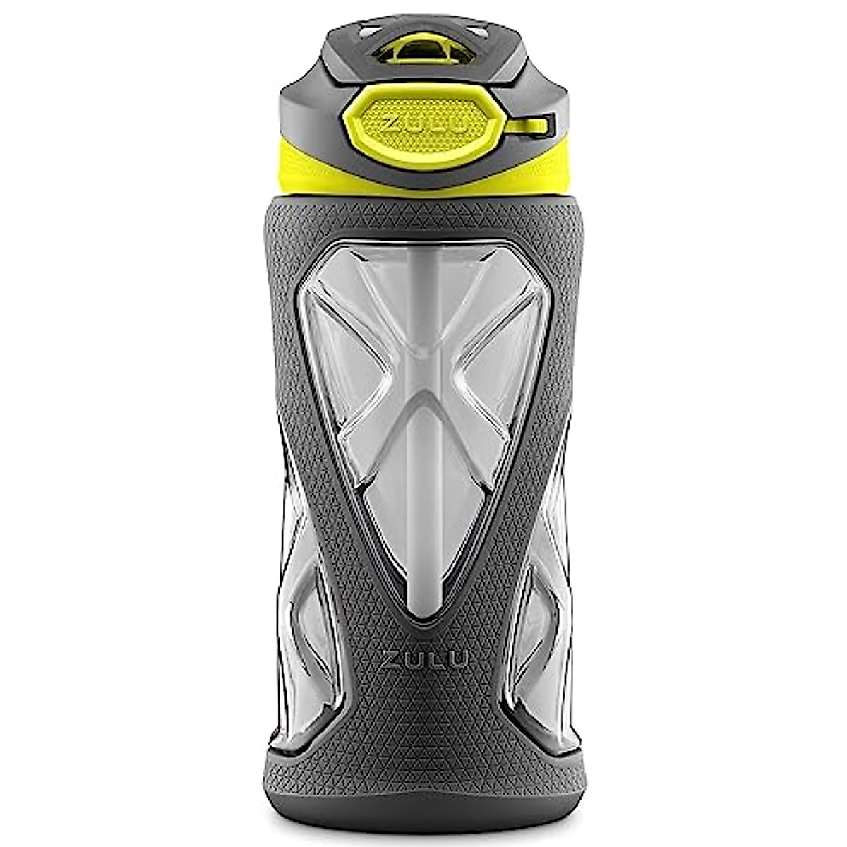 Zulu Torque 16oz Plastic Kids Water Bottle with Silicone Sleeve and Leak-Proof Locking Flip Lid and Carry Loop for School Backpack, Lunchbox, Outdoor Sports, BPA-Free Dishwasher Safe, Grey/ Green