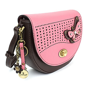 Chala Half Moon Organizer Crossbody Cell Phone Purse-Women Faux Leather Multicolor Handbag with Adjustable Strap - Butterfly Pink