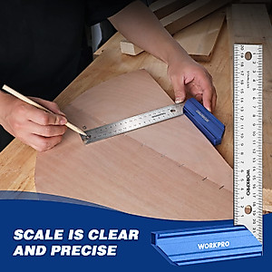 WORKPRO 8 Inch Try Square with Aluminum Handle - Woodworking Square Precision for Professional Carpentry Use & Premium Stainless Steel Ruler