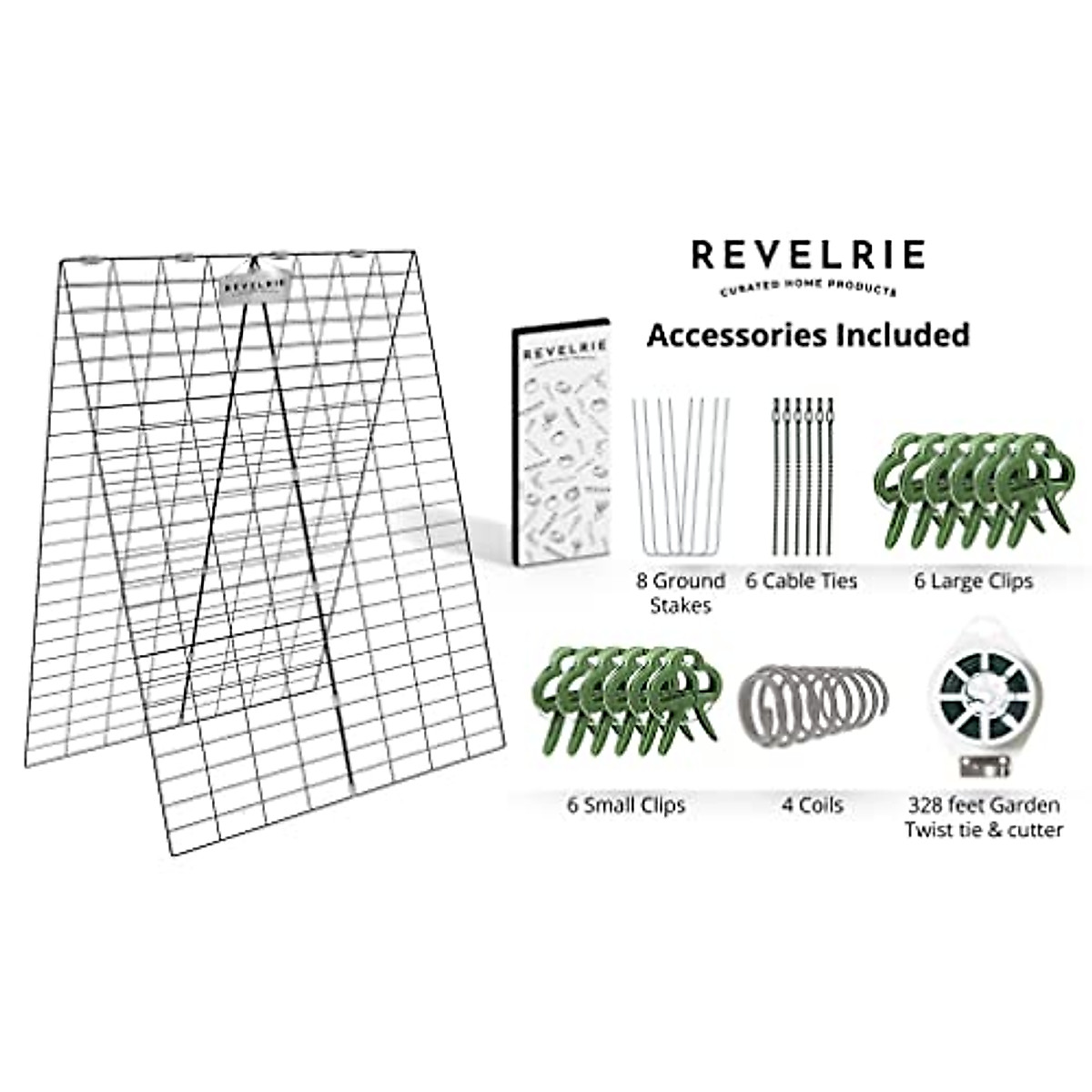 Revelrie 34”WX48”H Frame Trellis for Cucumbers - Foldable Cucumber Trellis for Raised Bed & In-Ground - Steel Climbing Plants Support for Vines, Vegetables - 328 Feet Twist Ties