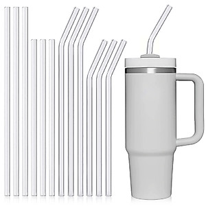 [12 Pcs] Reusable Glass Straws Shatter Resistant - Replacement Glass Straws for Stanley 40 oz 30 oz 20 oz Tumbler 12" x 10mm and 9" x 10mm Each Including 3 Straight and 3 Bent with 2 Cleaning Brush