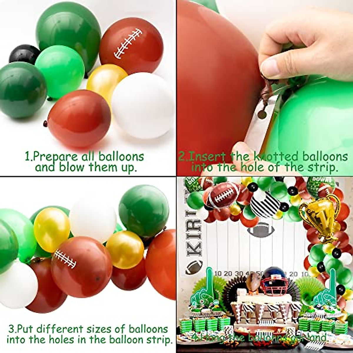 WATINC 129Pcs Football Balloon Garland Arch Kit, Football Theme Party Favors Decorations Supplies Foil Latex Balloons Celebration Decor, Sports Themed Birthday Decorations for Athletes Boys Men