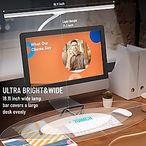 FOVOW LED Desk Lamp with Clamp, Eye-Caring Architect Desk Lamps for Home Office, 24W Ultra Bright LED 3 Modes 6 Brightness, Studio Work Lamp for Task,Remote Control Dimmable Table Light(White)