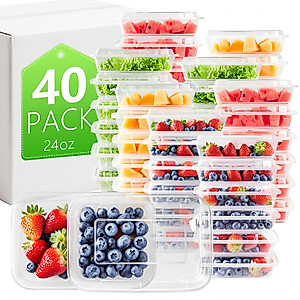 NutriBox [40 Value Pack] single one compartment 24 OZ Meal Prep Plastic Food Storage Containers - BPA Free Reusable Lunch Bento Box with Lids - Spill proof,Microwave, Dishwasher and Freezer Safe