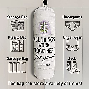 Religious Kitchen Plastic Bag Holder for Garbage Shopping Trash Bags, Bible Prayer Wall Mount Grocery Bag Storage Dispenser Organizer, All Things Work Together for Good, Christian Gift for Women