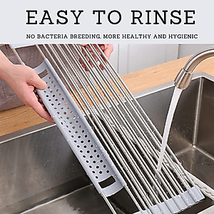 Roll Up Dish Drying Rack, Foldable Silicone-Coated Stainless Steel Dish Drainer for Kitchen, Over The Sink Dish Drying Rack, Gray Multipurpose for Kitchen, Black (RXCEWR)