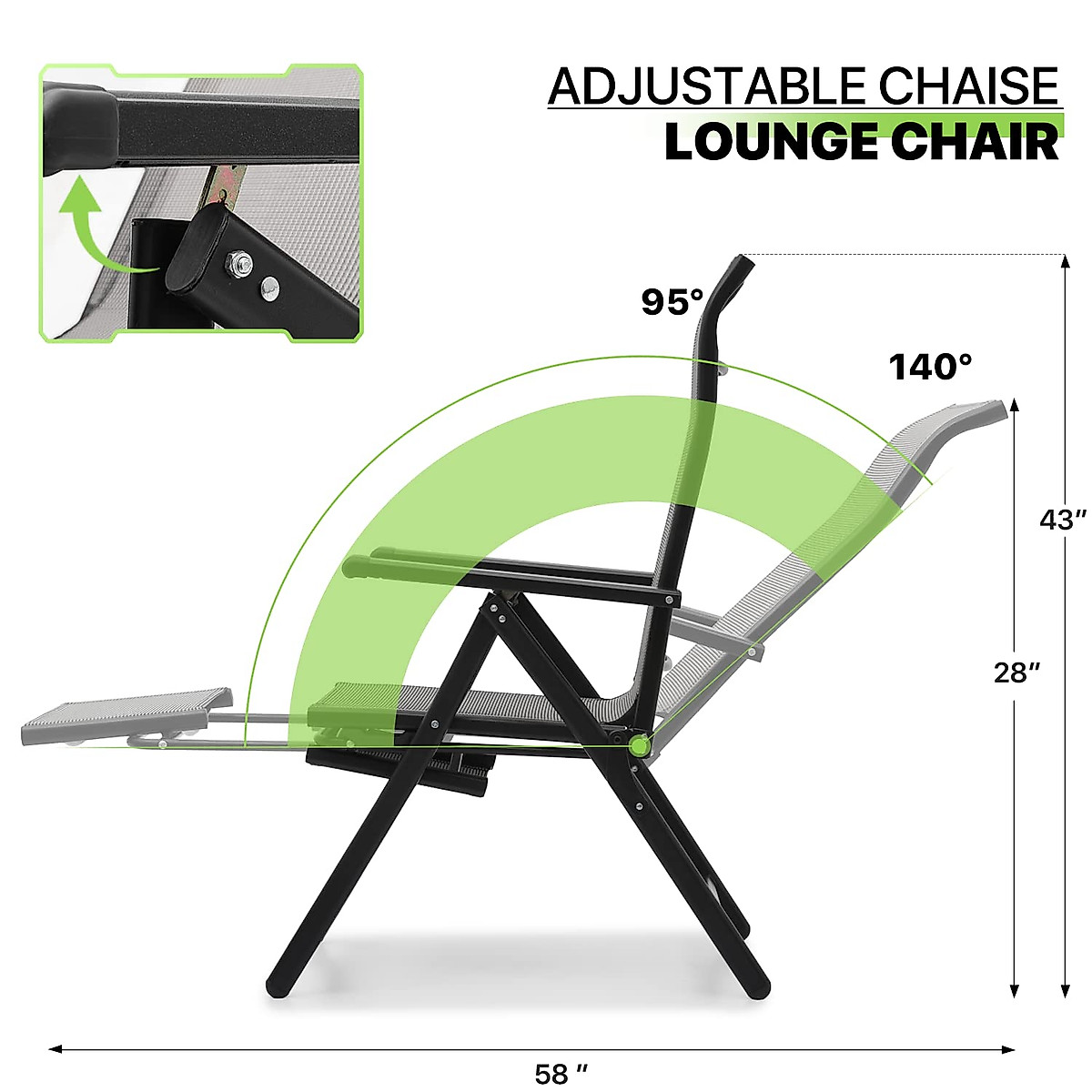 Magshion Outdoor Patio Folding Chairs Set of 2, Portable Dining Chairs with Armrests, Lounge Chairs with Footrests for Camping, Beach, Garden, Lawn, Pool, Backyard, Deck (Grey)