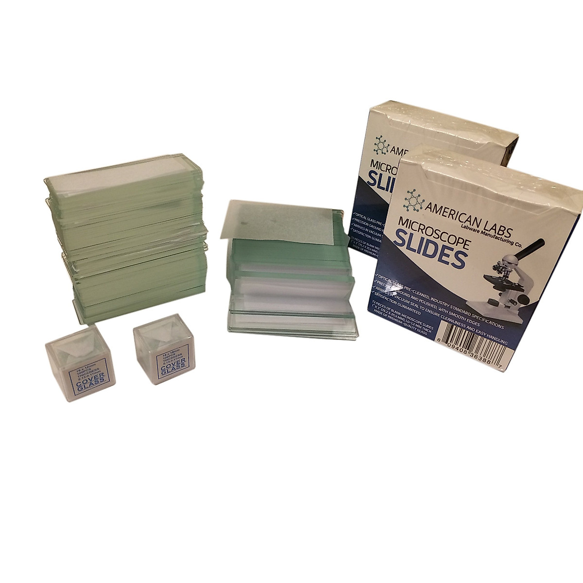 American Labs BS-144P-200S-22-A 144 Blank Microscope Slides and 200 Cover Glass Pre Cleaned - 2 Packs Ground Edges